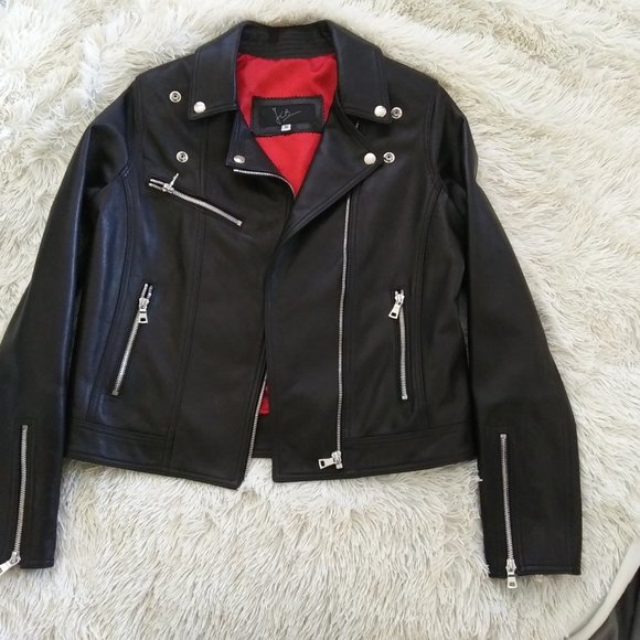 JCB | Jackets & Coats | Italian Leather Jacket With Embroidered Red ...